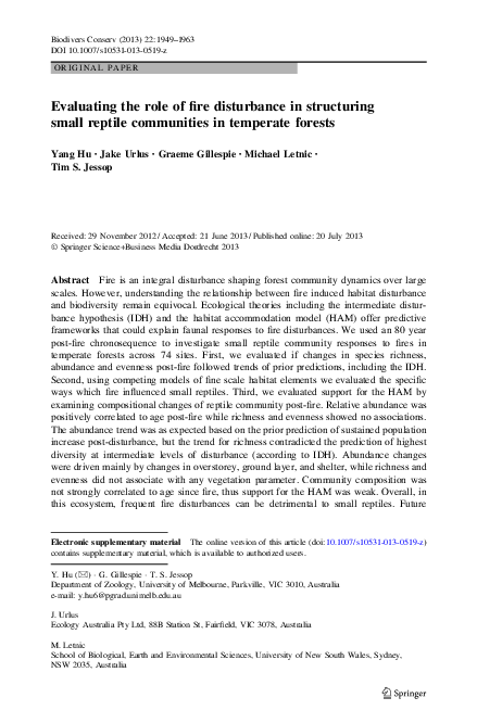 (PDF) Evaluating the role of fire disturbance in structuring small ...