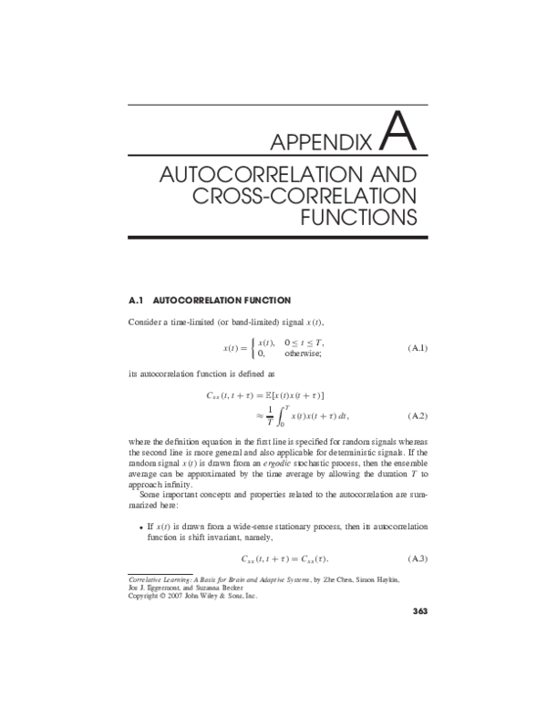 (PDF) Appendix A: Autocorrelation and Cross‐Correlation Functions