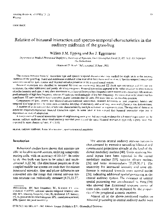 (PDF) Relation of binaural interaction and spectro-temporal characteristics in the auditory ...