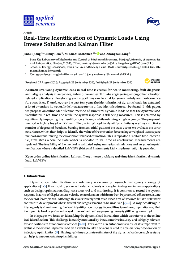Pdf Real Time Identification Of Dynamic Loads Using Inverse Solution