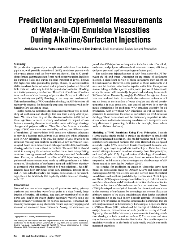 (PDF) Prediction and experimental measurements of Water-in-Oil emulsion ...