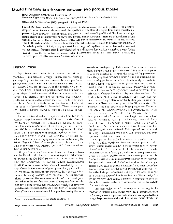 (PDF) Liquid film flow in a fracture between two porous blocks