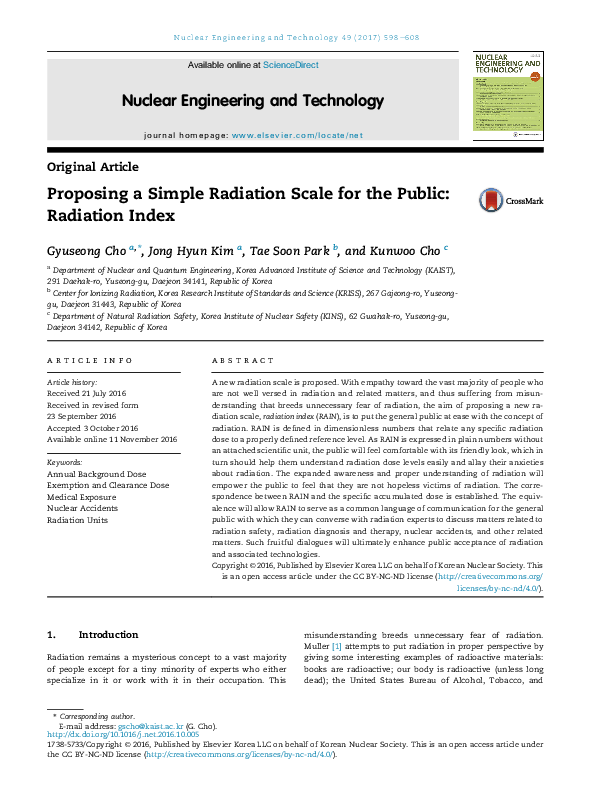 (PDF) Proposing a Simple Radiation Scale for the Public: Radiation Index