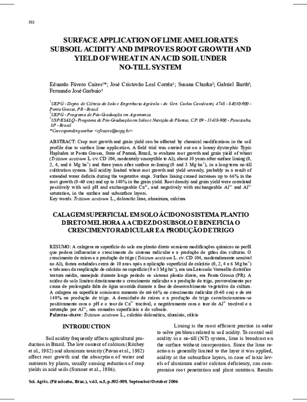 (PDF) Surface application of lime ameliorates subsoil acidity and ...