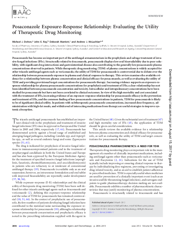(PDF) Posaconazole Exposure-Response Relationship: Evaluating the Utility of Therapeutic Drug ...