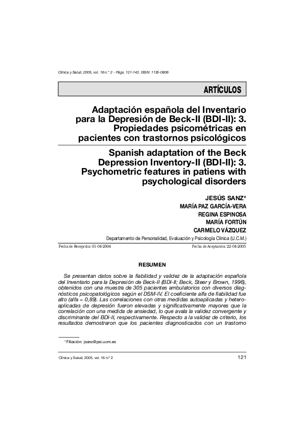 (PDF) Adaptación española del Inventario para la Depresión de Beck-II ...
