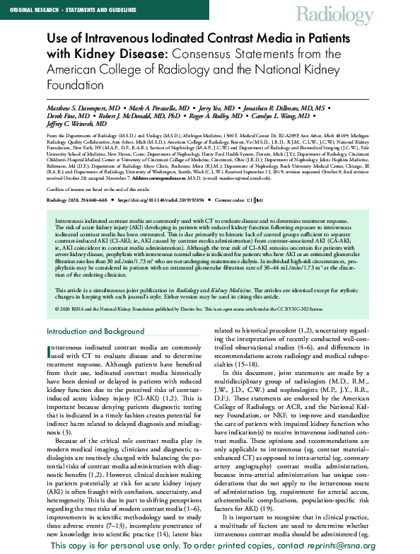 (PDF) Use of Intravenous Iodinated Contrast Media in Patients with ...