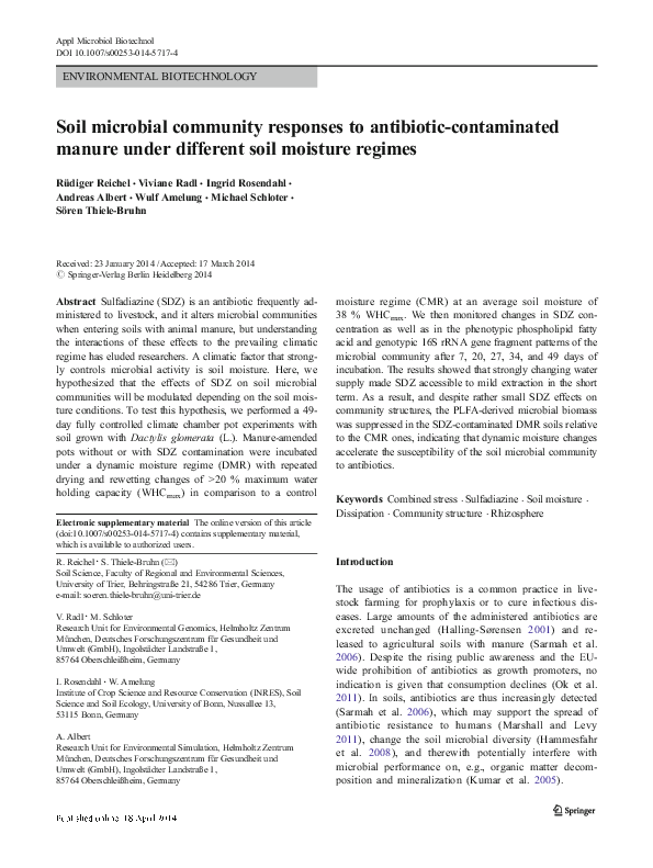 (PDF) Soil microbial community responses to antibiotic-contaminated manure under different soil ...