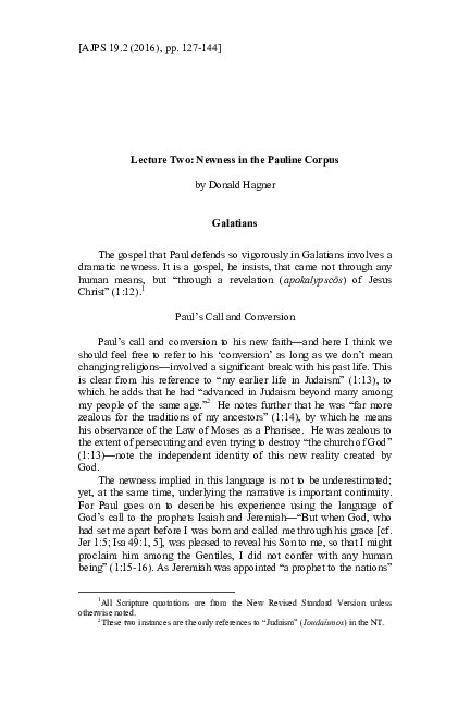 (PDF) Donald Hagner - Lecture #2: Newness in the Pauline Corpus (pp ...