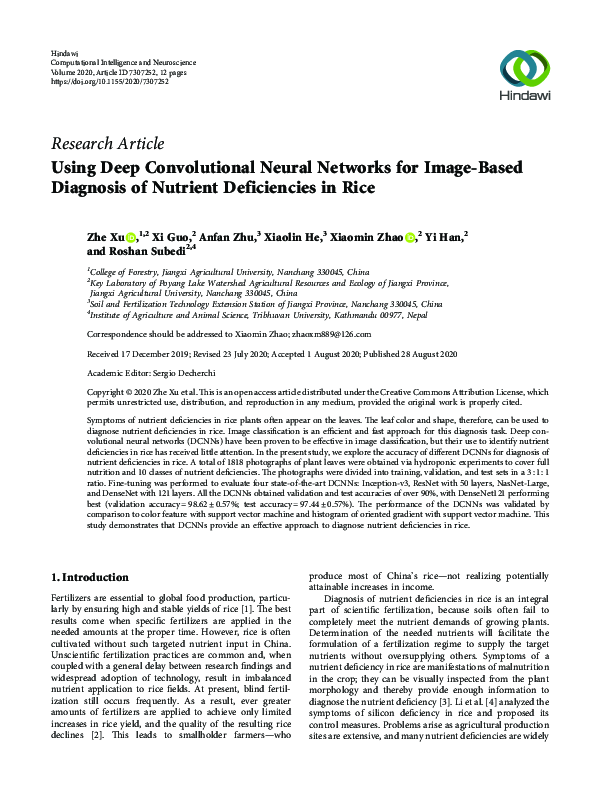 Pdf Using Deep Convolutional Neural Networks For Image Based Diagnosis Of Nutrient