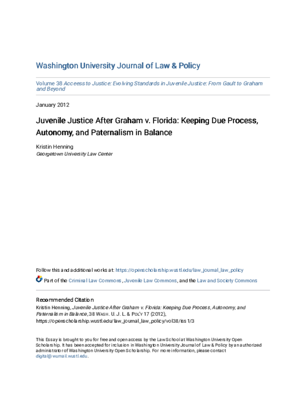 (PDF) Juvenile Justice After Graham v. Florida: Keeping Due Process ...