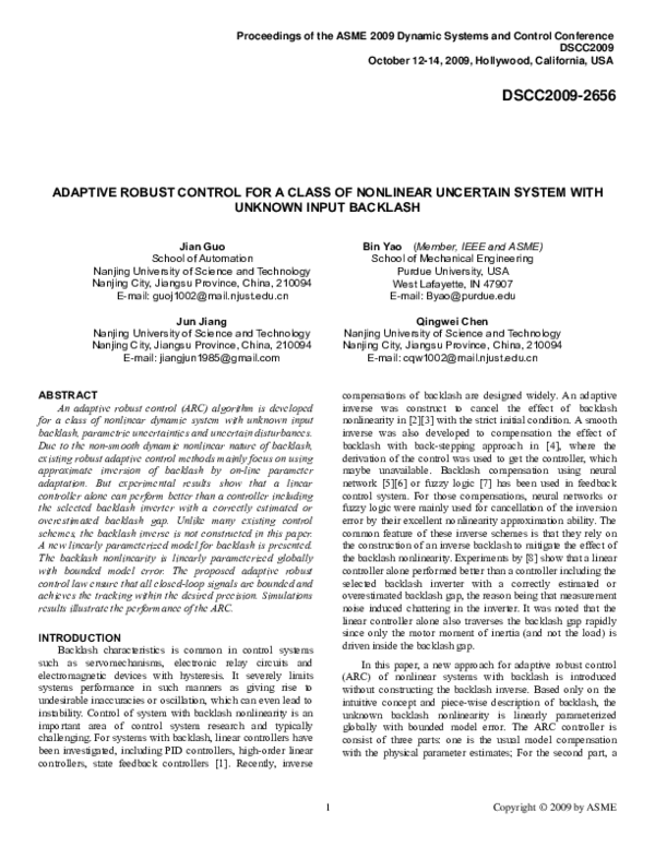 (PDF) Adaptive robust control for a class of nonlinear uncertain system ...