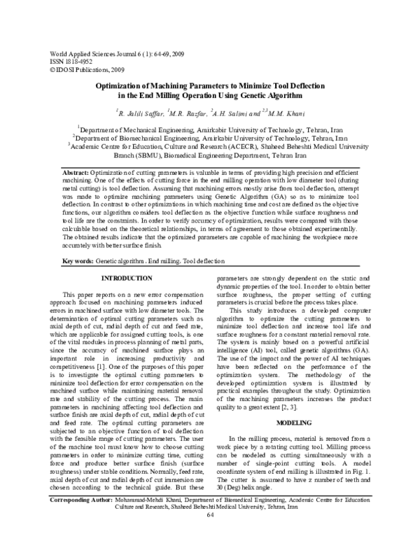 Pdf Optimization Of Machining Parameters To Minimize Tool Deflection