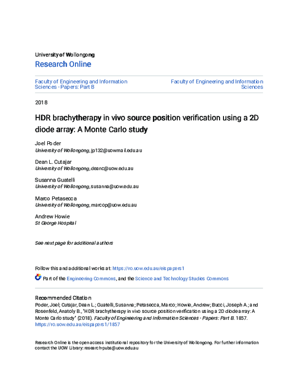 (PDF) HDR brachytherapy in vivo source position verification using a 2D ...