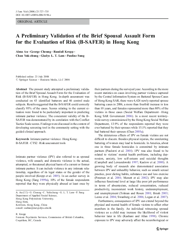 (PDF) A preliminary validation of the Brief Spousal Assault Form for ...