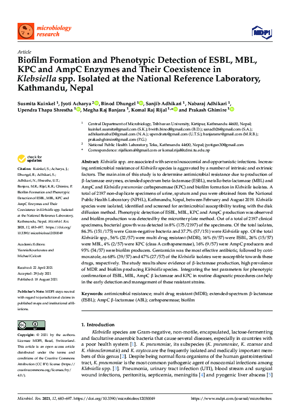 (PDF) Biofilm Formation and Phenotypic Detection of ESBL, MBL, KPC and ...