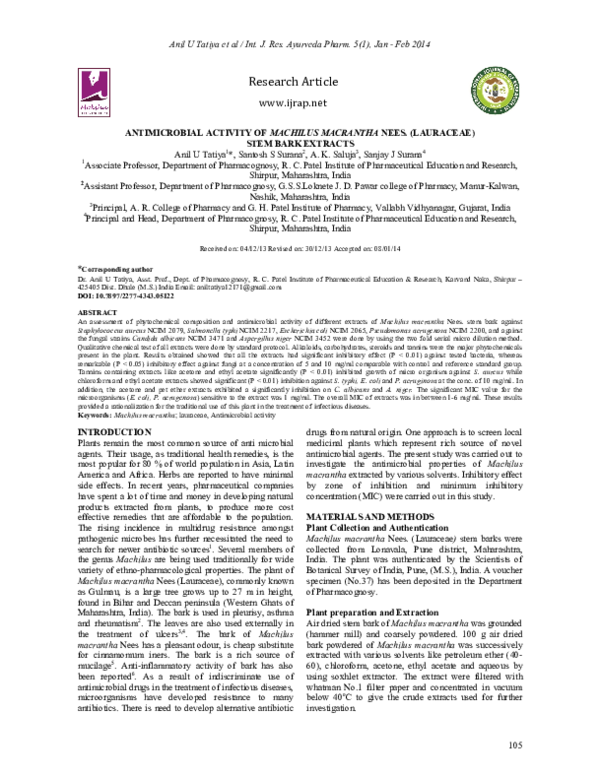 (PDF) Antimicrobial Activity of Machilus Macrantha Nees. (Lauraceae ...