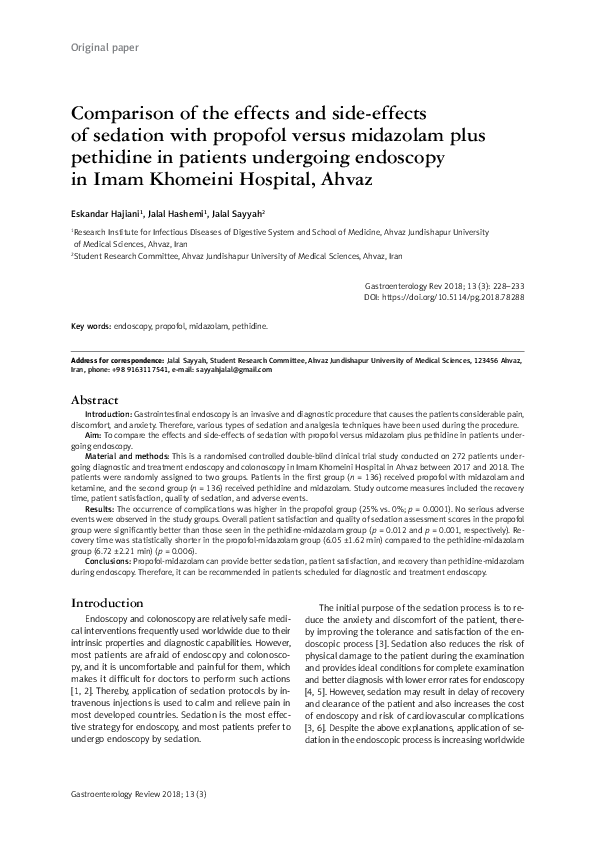 (PDF) Comparison of the effects and side-effects of sedation with ...