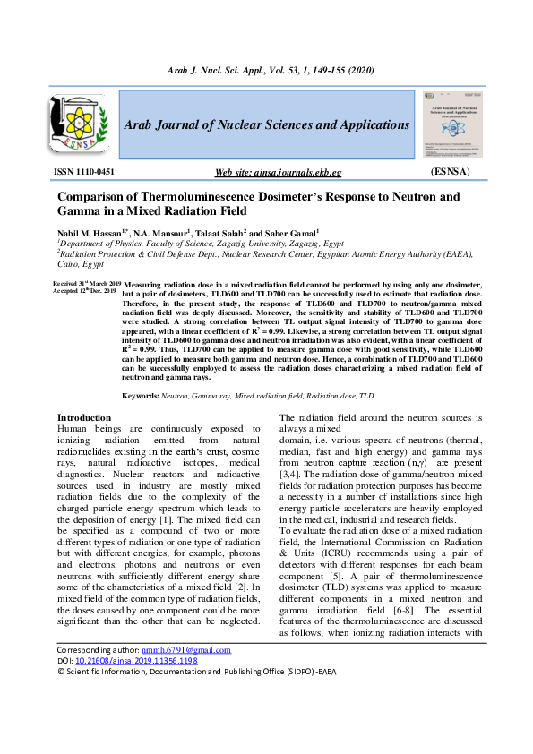 (PDF) Comparison of Thermoluminescence Dosimeter’s Response to Neutron ...