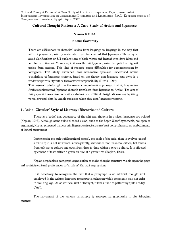 (PDF) Cultural Thought Patterns: A Case Study of Arabic and Japanese