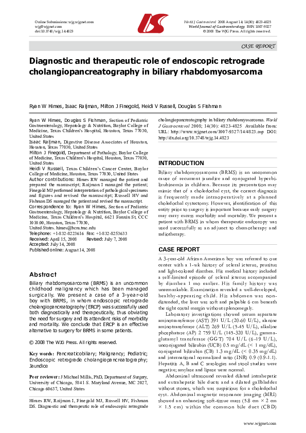 (PDF) The Diagnostic and Therapeutic Role of Endoscopic Retrograde ...