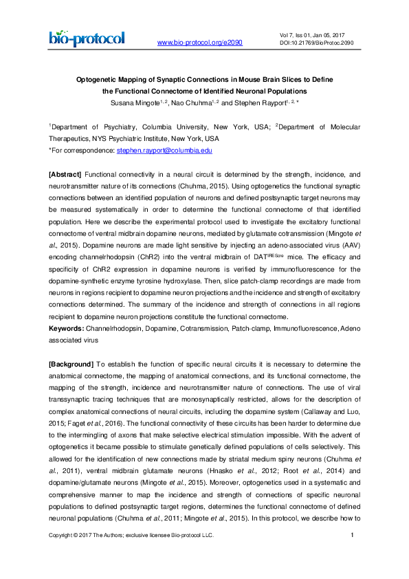Pdf Optogenetic Mapping Of Synaptic Connections In Mouse Brain Slices To Define The Functional