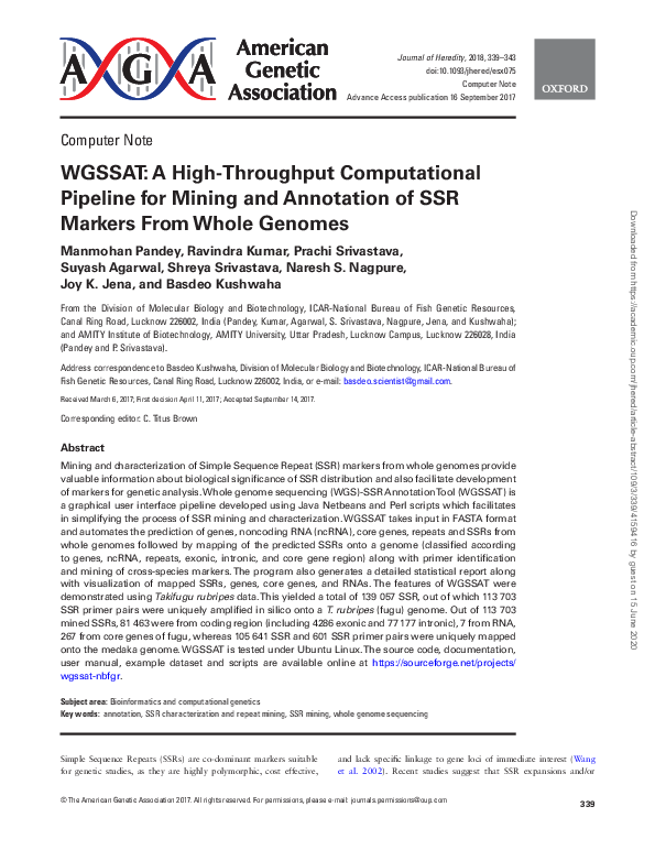 (PDF) Wgssat: A High-Throughput Computational Pipeline for Mining and Annotation of SSR Markers ...