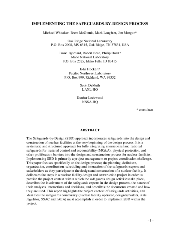 (PDF) Implementing the Safeguards-by-Design Process