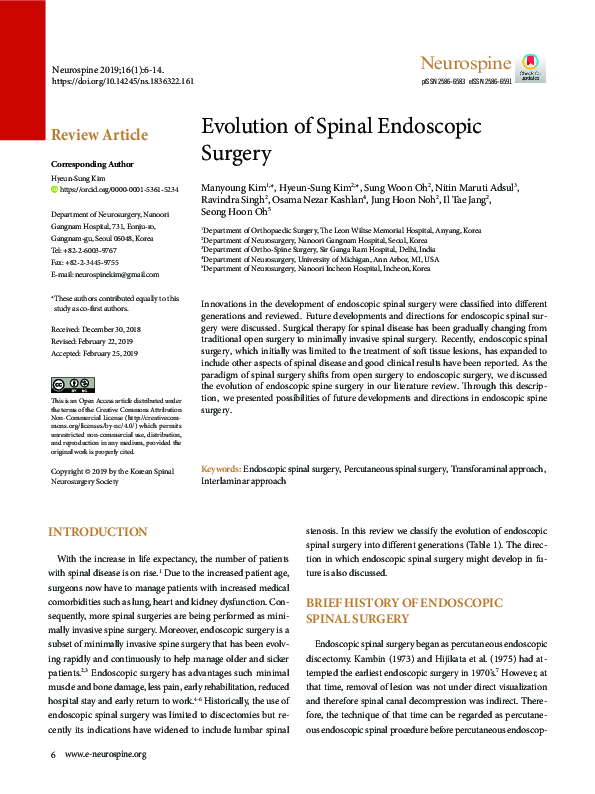 (PDF) Evolution of Spinal Endoscopic Surgery