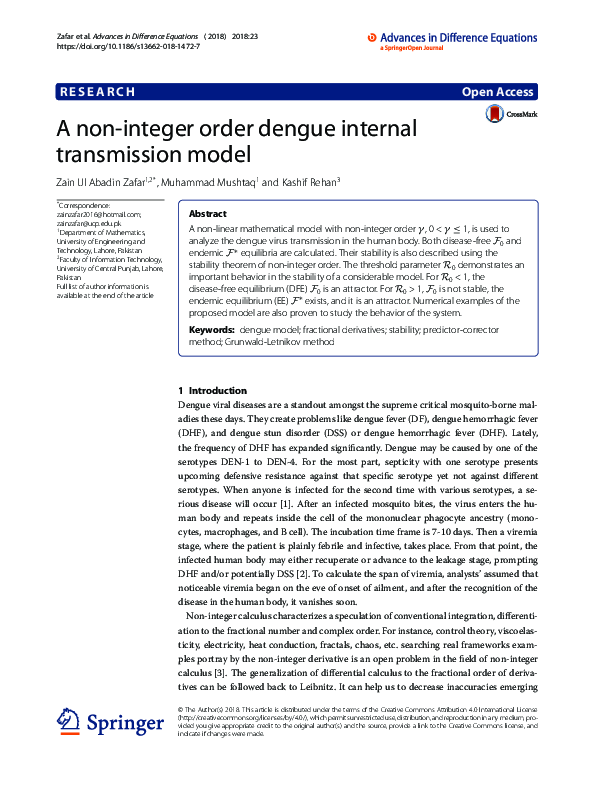 (PDF) A non-integer order dengue internal transmission model