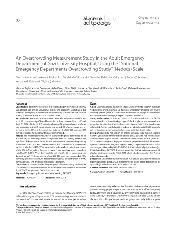 (PDF) An Overcrowding Measurement Study in the Adult Emergency ...