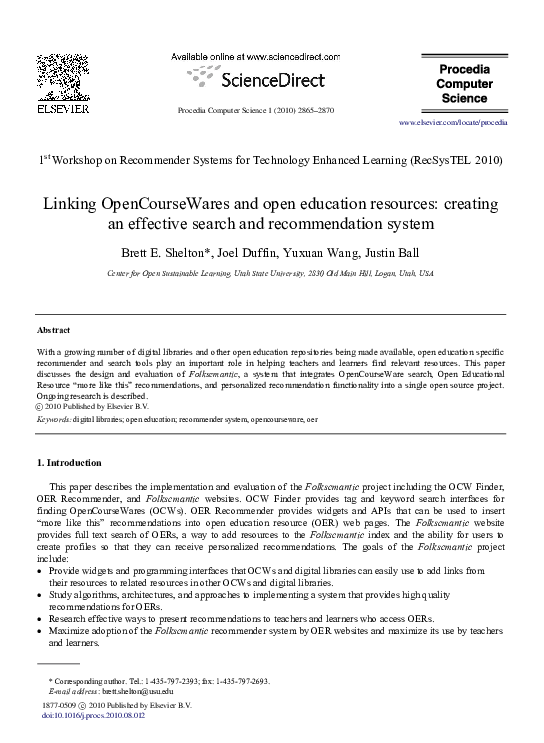 (PDF) Linking open course wares and open education resources: creating ...