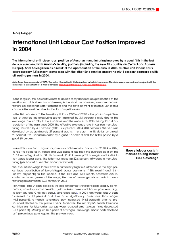 (PDF) Austria's 2004 Unit Labour Cost Analysis
