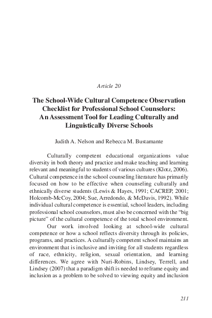(PDF) The School-Wide Cultural Competence Observation Checklist for School Counselors: An ...