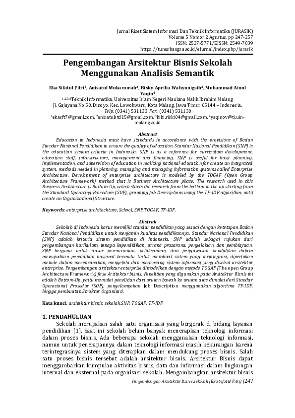 (PDF) Pengembangan Arsitektur Bisnis Sekolah Menggunakan Analisis Semantik