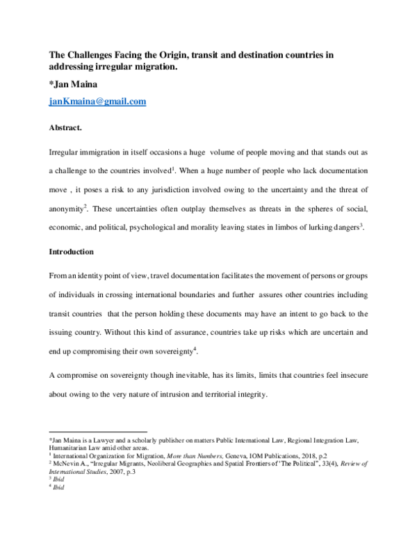 (PDF) The Challenges Facing the Origin, transit and destination countries in addressing ...