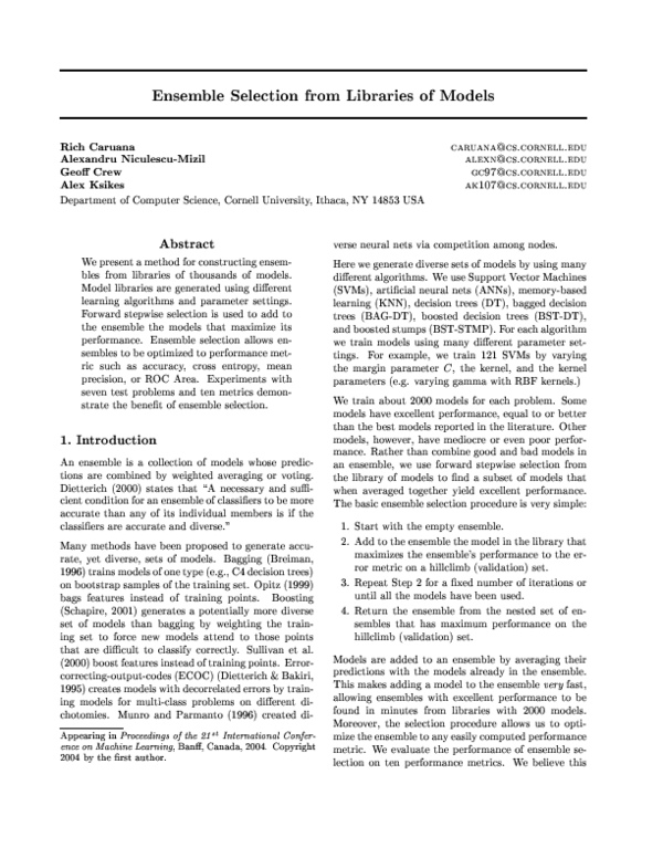 (PDF) Ensemble selection from libraries of models