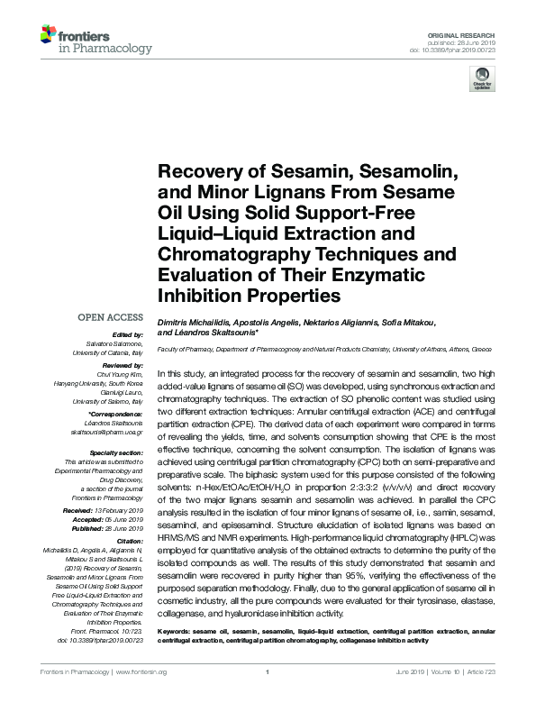 (PDF) Recovery and Inhibition Properties of Sesame Lignans