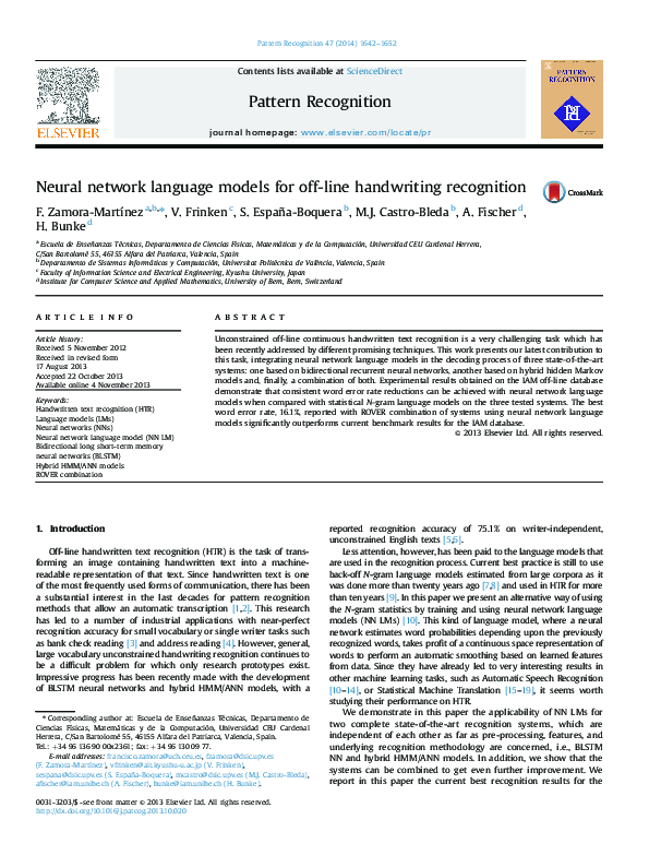 Pdf Neural Networks For Handwriting Recognition