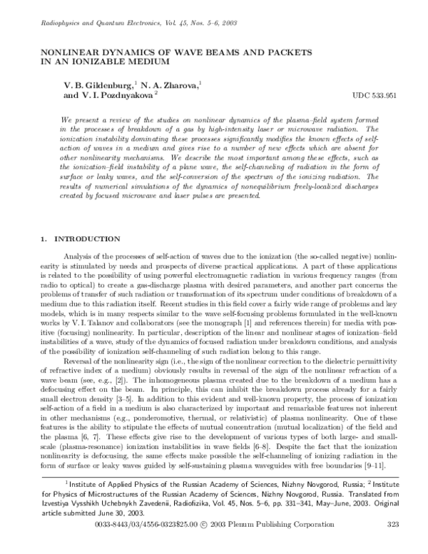 (PDF) Nonlinear Dynamics of Wave Beams and Packets in an Ionizable Medium
