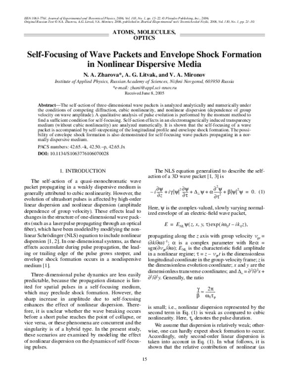 (PDF) Self-focusing of wave packets and envelope shock formation in nonlinear dispersive media