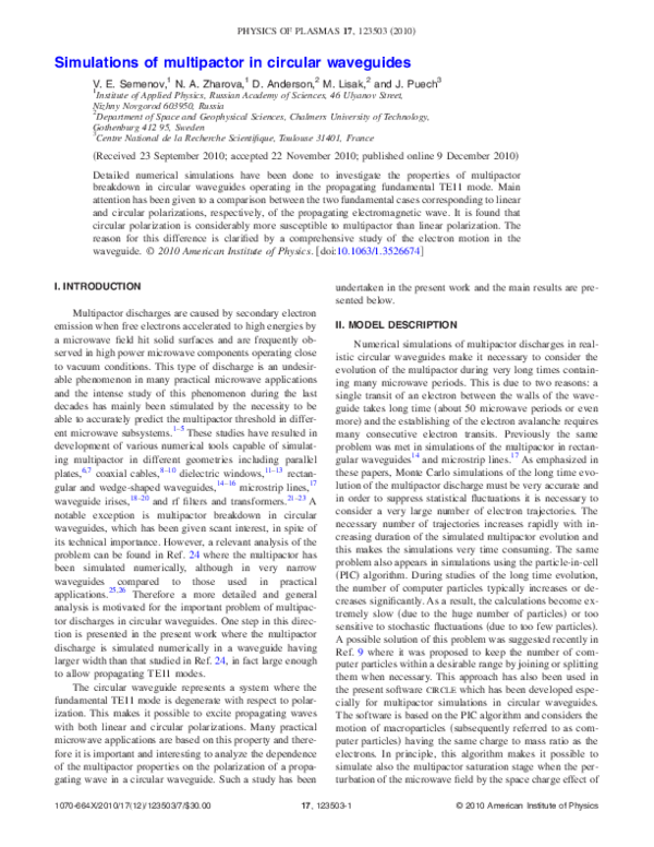 Pdf Simulations Of Multipactor In Circular Waveguides