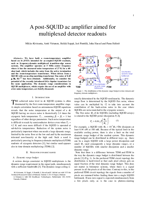 (PDF) A post-SQUID ac amplifier aimed for multiplexed detector readouts