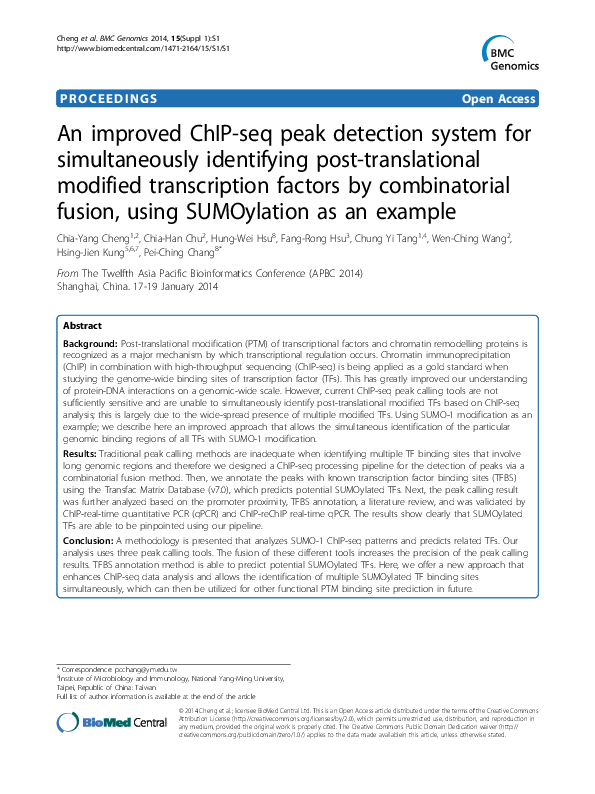 Pdf Enhanced Peak Detection For Sumoylated Tfs In Chip Seq