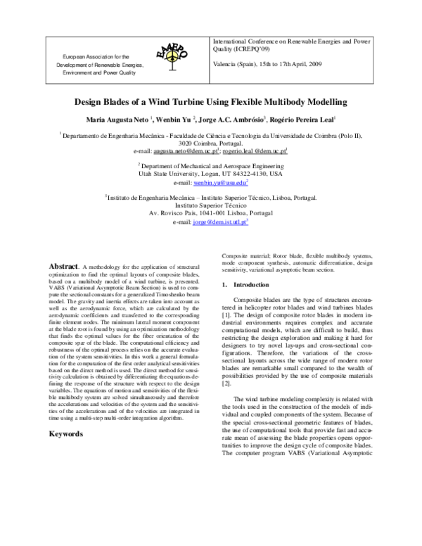 (PDF) Composite Rotor Blades Design of a Wind Turbine Using Flexible Multibody Modelling