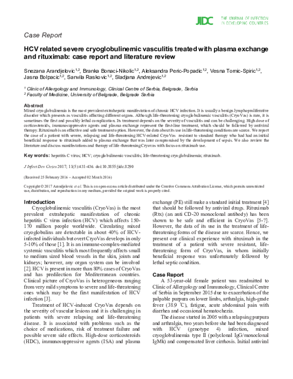(PDF) HCV related severe cryoglobulinemic vasculitis treated with ...