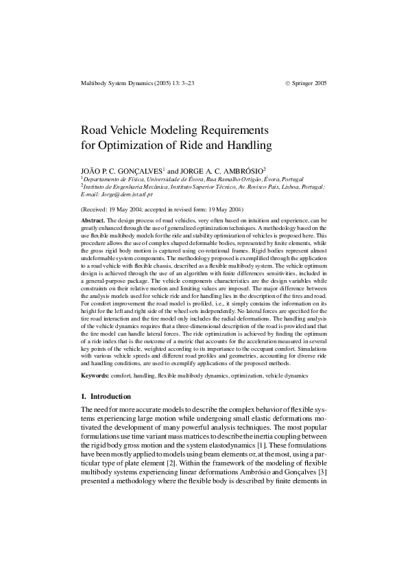 (PDF) Road Vehicle Modeling Requirements for Optimization of Ride and ...