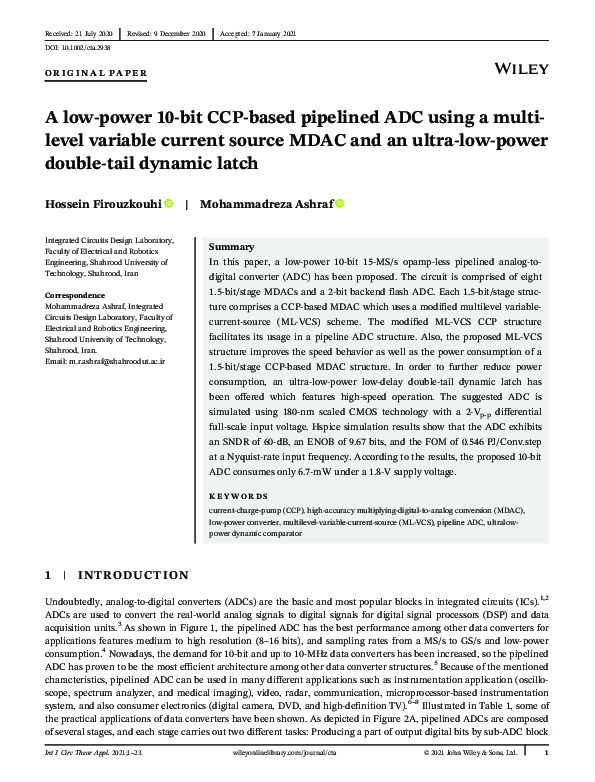 (PDF) A low‐power 10‐bit CCP‐based pipelined ADC using a multi‐level variable current source ...