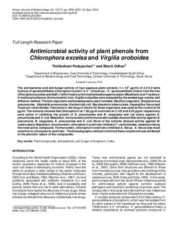 (PDF) Antimicrobial activity of plant phenols from Chlorophora excelsa ...