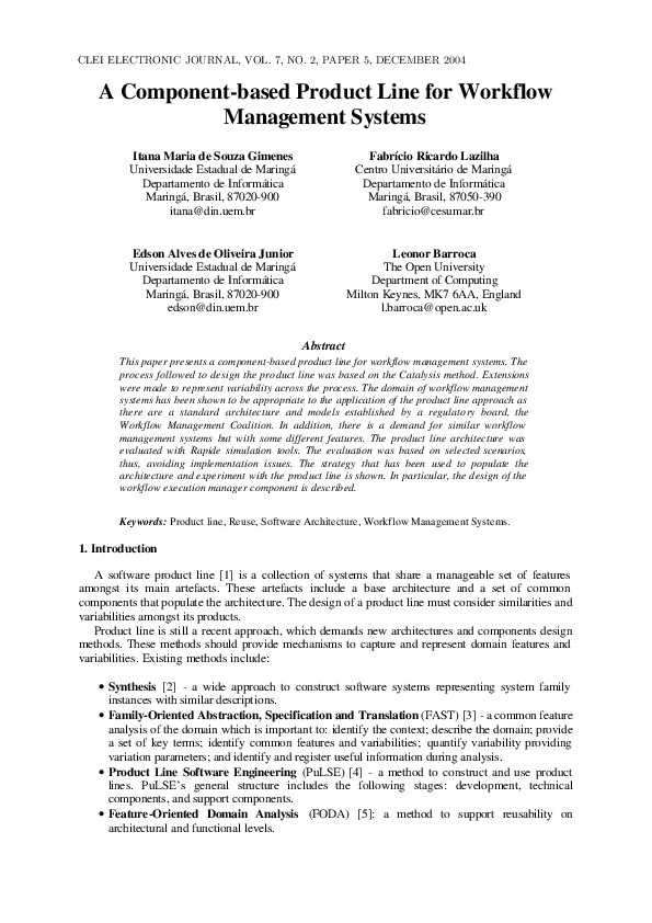 (PDF) A Component-based Product Line for Workflow Management Systems